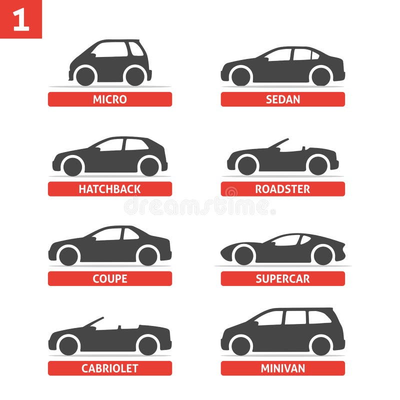 Car Type and Model Objects Icons Set, Automobile. Stock Vector ...