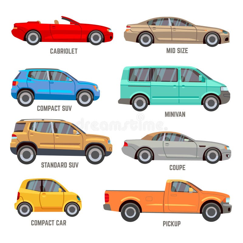 Car types flat icons stock vector. Illustration of graphic - 69329415