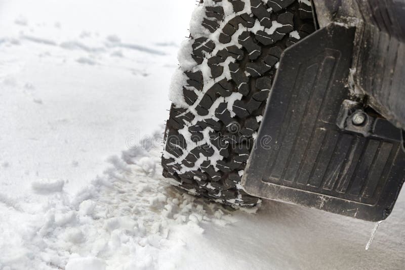 Car tyre in snow stock photo. Image of mark, asphalt - 166107918