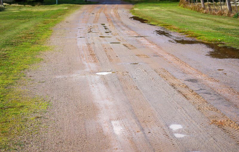 Car Tyre Tracks on the Wet Solid Ground, Close-up Stock Image - Image ...