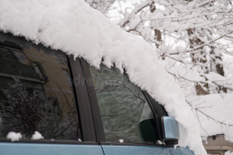 Car Under a Big Snowdrift in Winter. Stock Image - Image of fresh ...