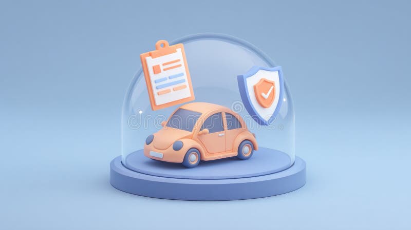 Car Under Simplified Bubble Dome with Shield Icon and Insurance ...