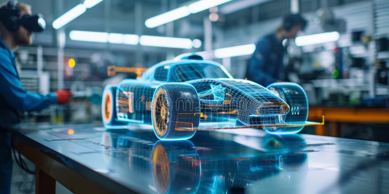 A Car Undergoes Maintenance and Repairs Inside a Busy Factory Setting ...