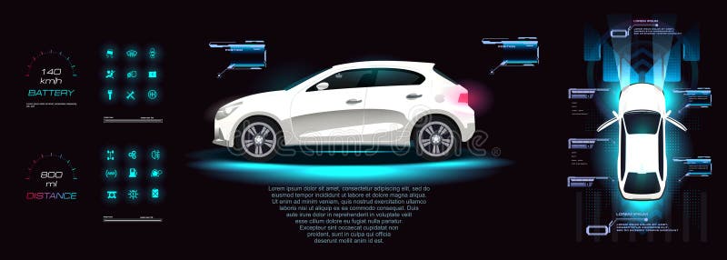 Car User Interface HUD, GUI, UI. Dashboard with Car and Settings ...