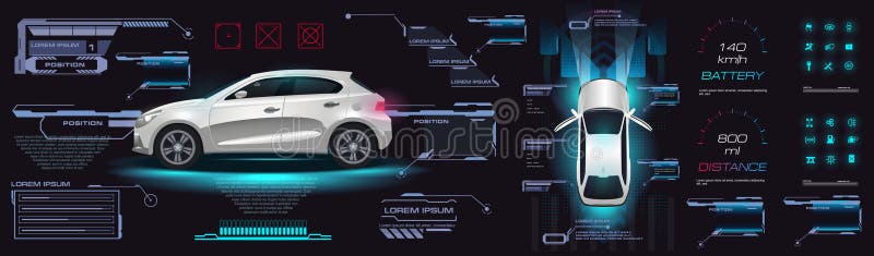 Car User Interface HUD, GUI, UI. Dashboard with Car and Settings ...