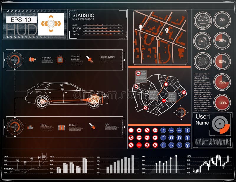 Car User Interface. Map HUD UI. Abstract Virtual Graphic Touch User ...