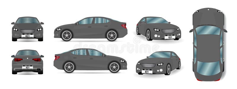 Car Vector Template on White Background. Set of Different Angles of a ...