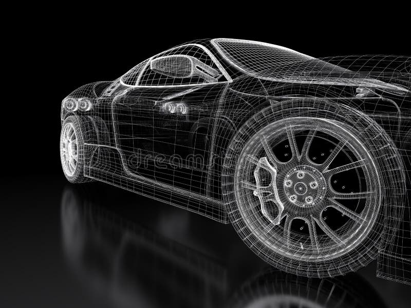 3D car mesh on a black stock illustration. Illustration of drawing ...