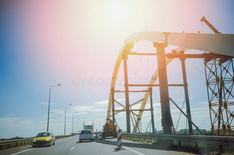 Car View Over the Steel Bridge Stock Photo - Image of highway, travel ...