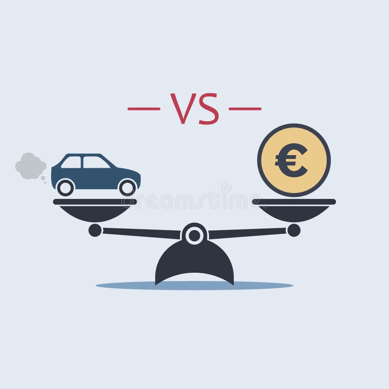 Car Vs Euro Money Icon on Scale. Vector Symbol in Flat Style Stock ...