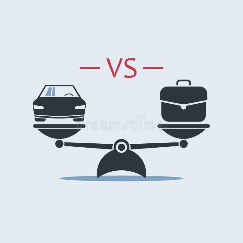 Car Vs Work Icon on Scale. Vector Symbol in Flat Style Stock Vector ...