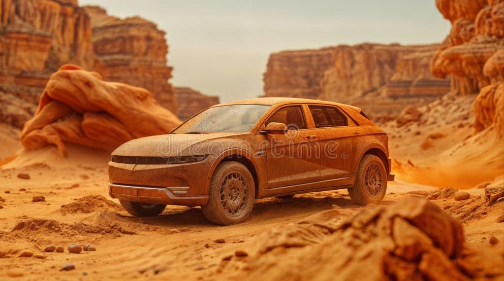 Car in the Wadi Rum desert stock illustration. Illustration of stone ...