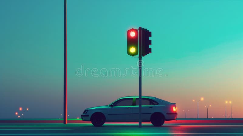 A Car Waiting at a Traffic Light with a Green Signal Stock Photo ...