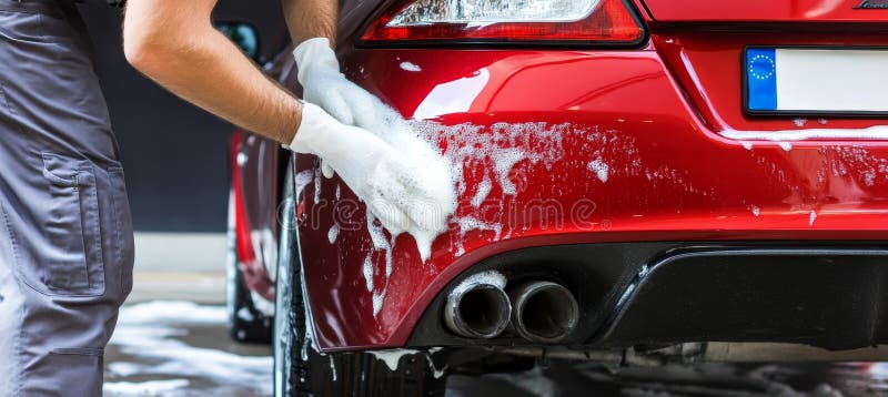 Car Wash, Auto Detailing. Professional Detailing of Modern Red Car ...