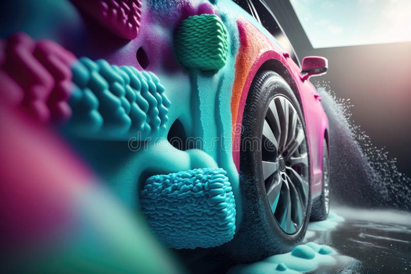 Car Wash with Colored Foam. AI Generated Stock Illustration ...