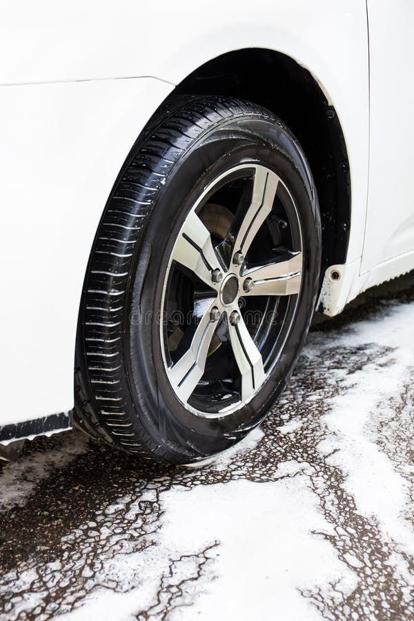 Car Wash Concept - Car Wheel and Foam Stock Photo - Image of chemical ...