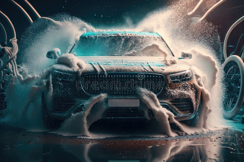 Car Wash with Foam. AI Generated Stock Illustration - Illustration of ...