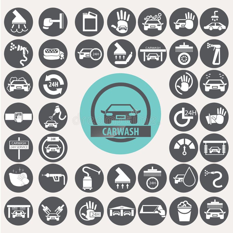 Car wash icons set. stock vector. Illustration of automatic - 44437826