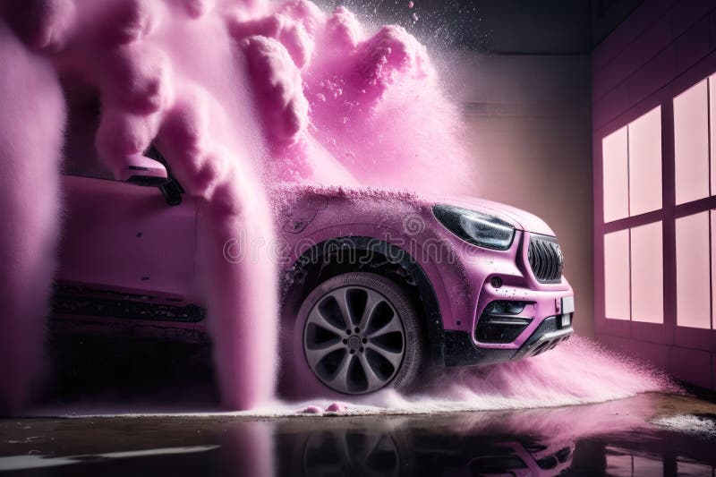 Car Wash with Pink Foam. AI Generated Stock Illustration - Illustration ...