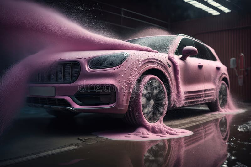 Car Wash with Pink Foam. AI Generated Stock Illustration - Illustration ...
