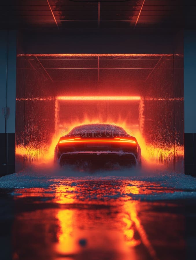 Car Wash Station Night stock photo. Image of suds, rinse - 376251856