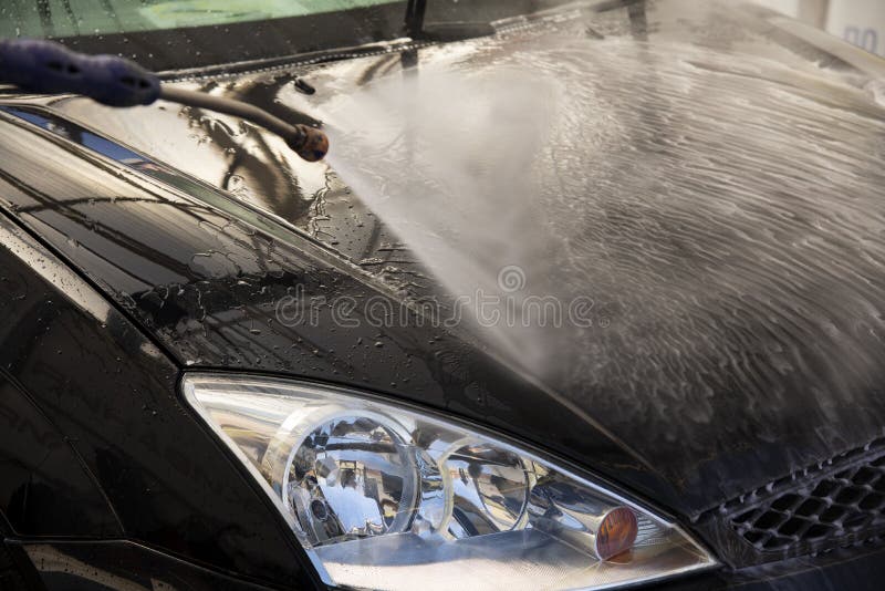 Car Washing Cleaning with Foam and Hi Pressured Water Stock Image ...