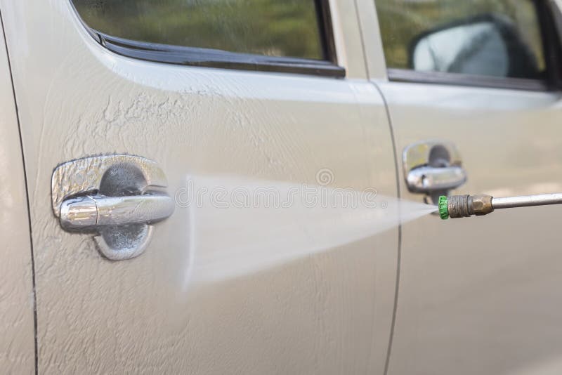 Car Washing with High Pressure Water Jet Stock Photo - Image of blue ...
