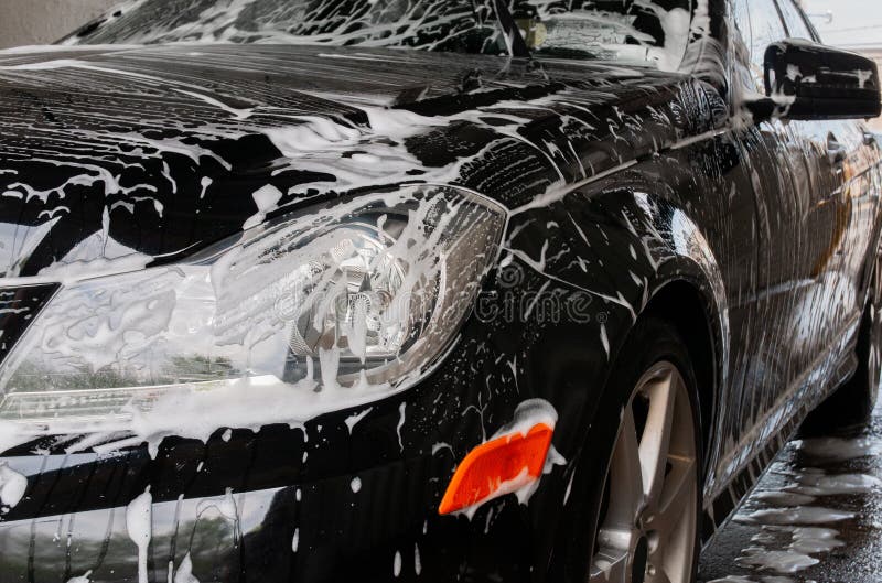 Car Washing. Modern Car Covered by Foam Stock Image - Image of auto ...