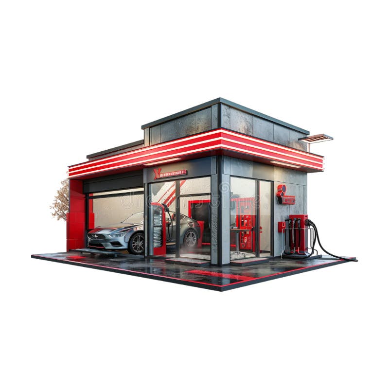 Car Washing Shop Isometric on Transparent Background - Ai Generated ...