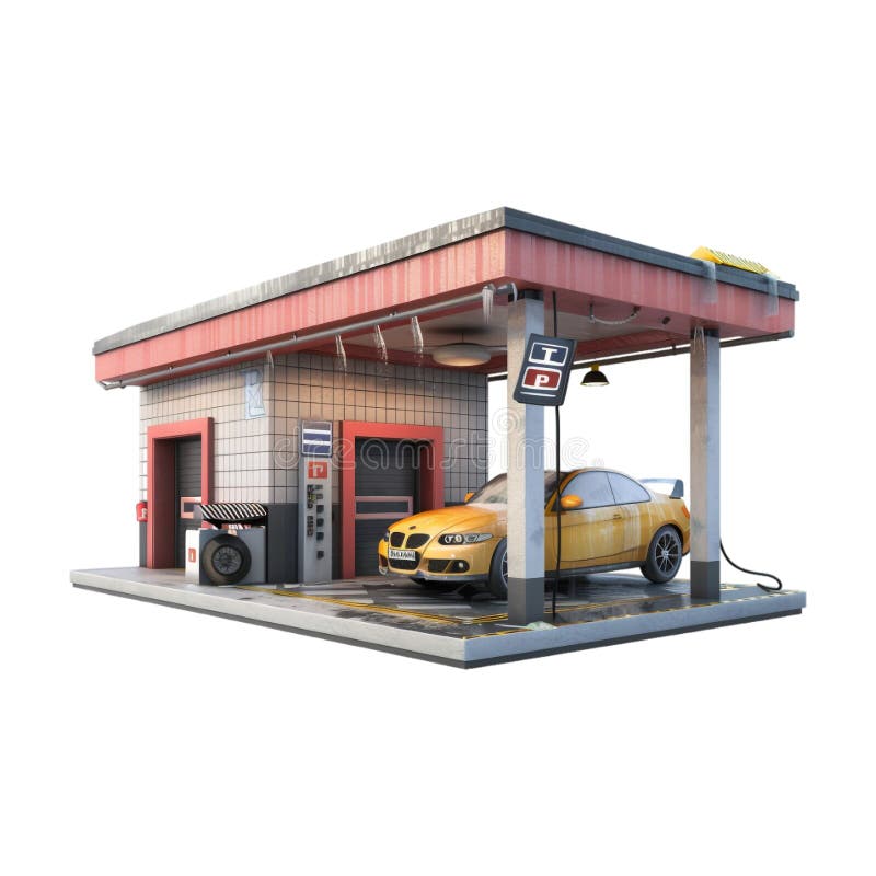 Car Washing Shop Isometric on Transparent Background - Ai Generated ...