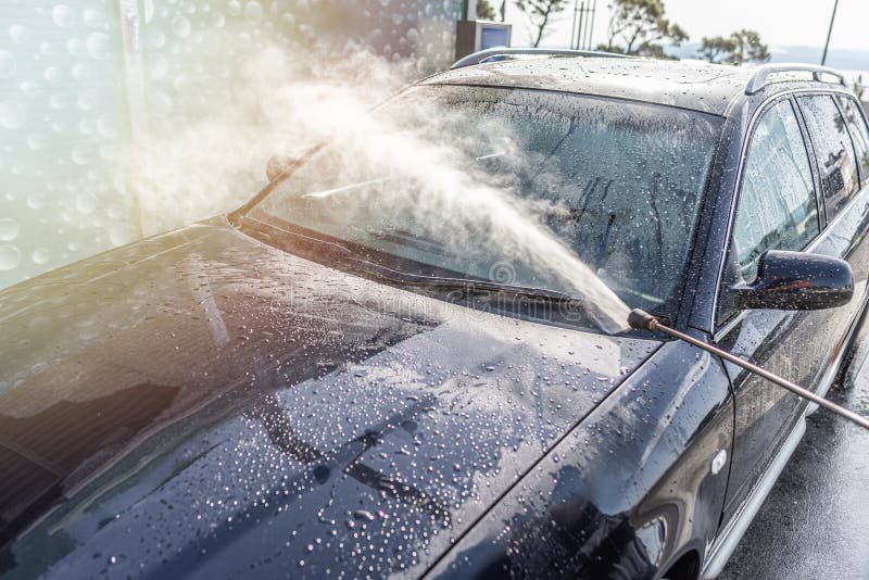 Car Washing Under the Open Sky. Stock Image - Image of water, washer ...