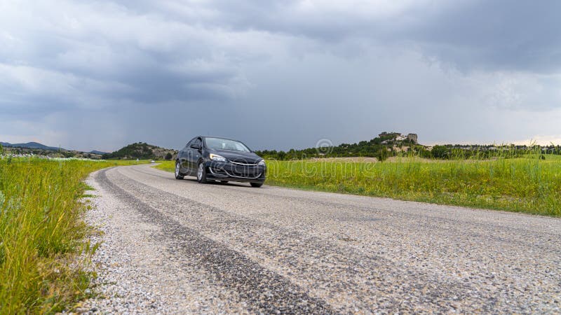 Car on the Way among Green Fields in Phrygia Valley Natural Park Frig ... Car on the Way among Green Fields in Phrygia Valley Natural Park Frig ...