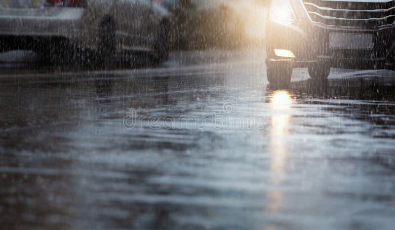 Night Scene of Hard Rain Fall in the City. Stock Image - Image of ...