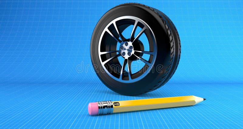 Car wheel with blueprint stock illustration. Illustration of blueprint ...