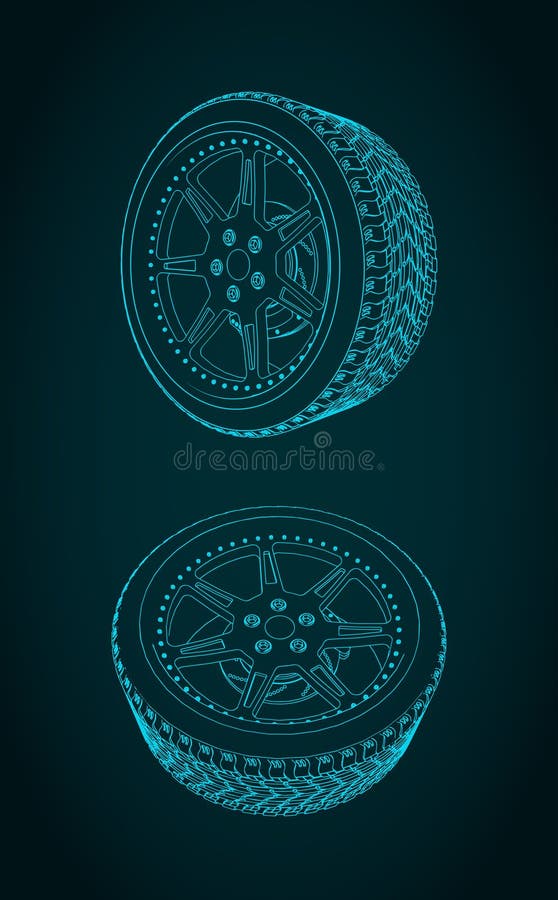 Car Wheel Blueprints Illustration Stock Vector - Illustration of ...