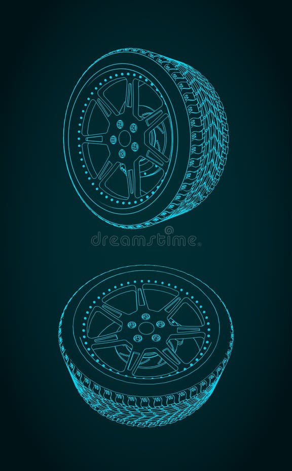 Car Wheel Blueprints Illustration Stock Vector - Illustration of ...