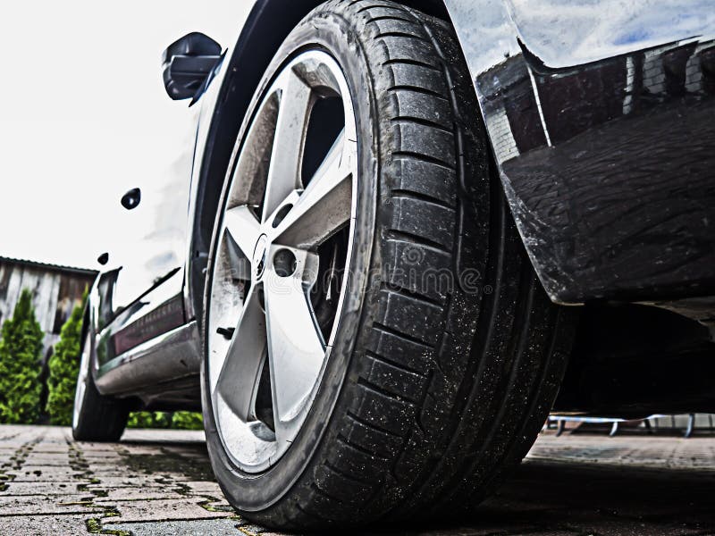 Car Wheel from the Bottom Perspective Stock Image - Image of speed ...