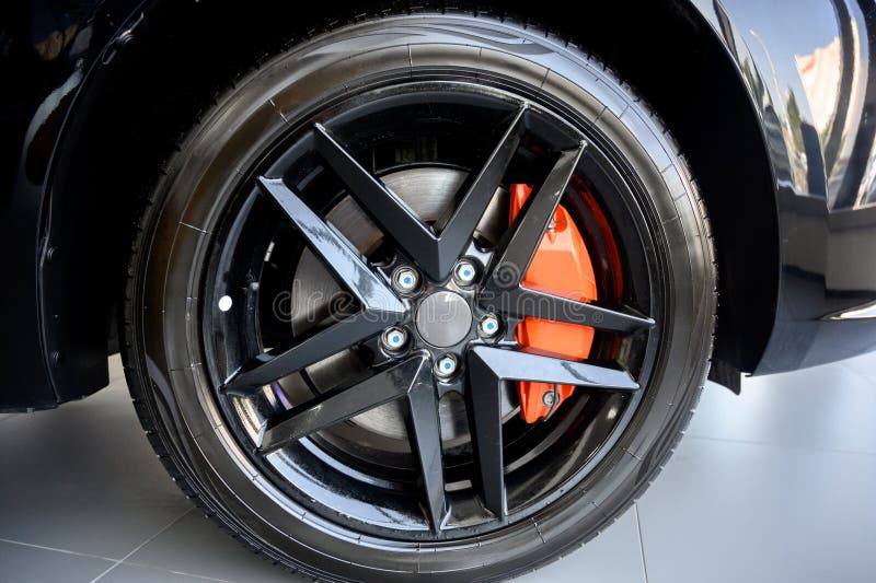 Car Wheel with Brake Calipers and Stylish Design Stock Photo - Image of ...