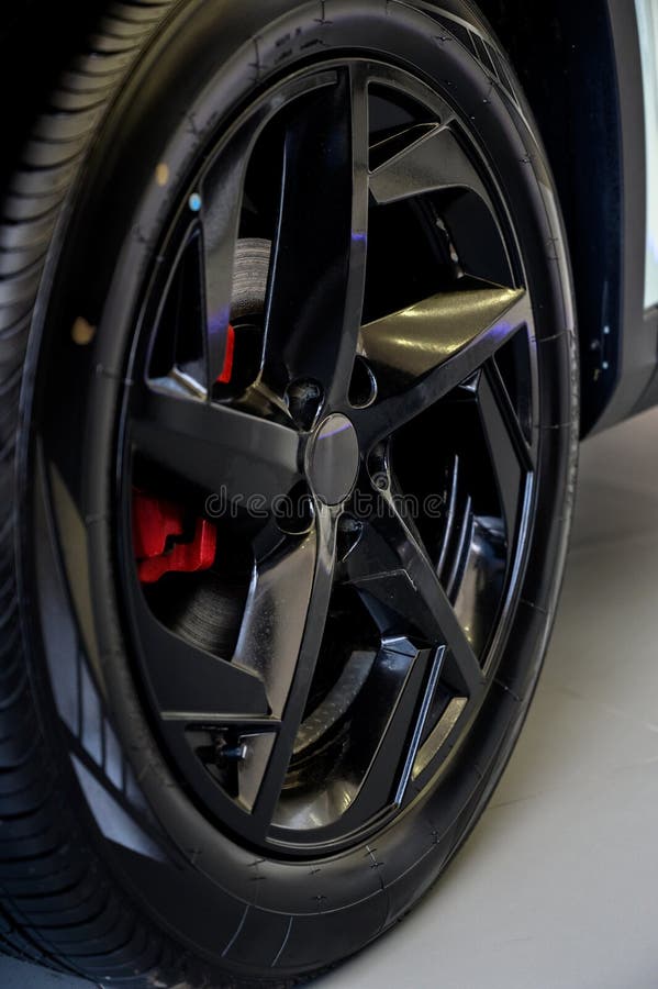 Car Wheel with Brake Calipers and Stylish Design Stock Image - Image of ...