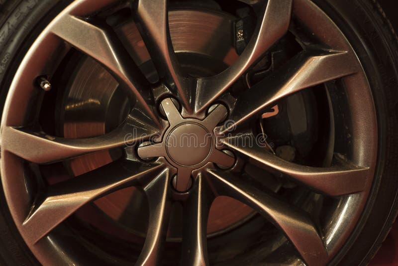 Car Wheel on a Car, Close-up, Low Key Stock Photo - Image of alloy ...