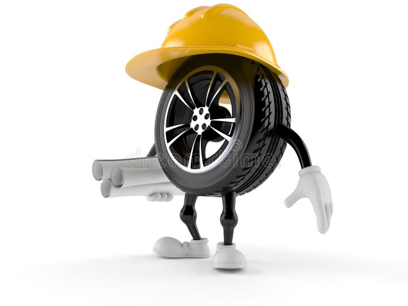 Car Wheel Character Holding Blueprints Stock Illustration ...