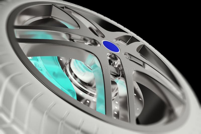 Car Wheel Close-up View with Focus and Photo Negative Effects. 3d ...