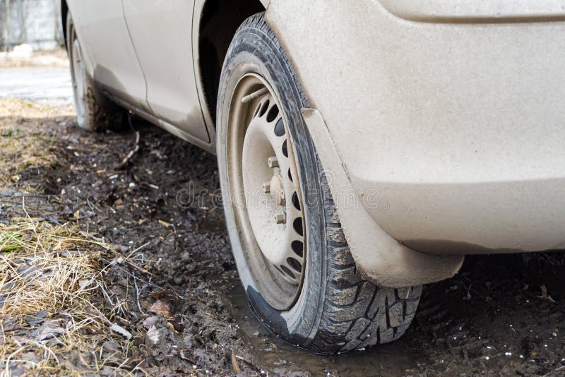 Car Wheel on Dirty Country Ground Stock Image - Image of danger ...