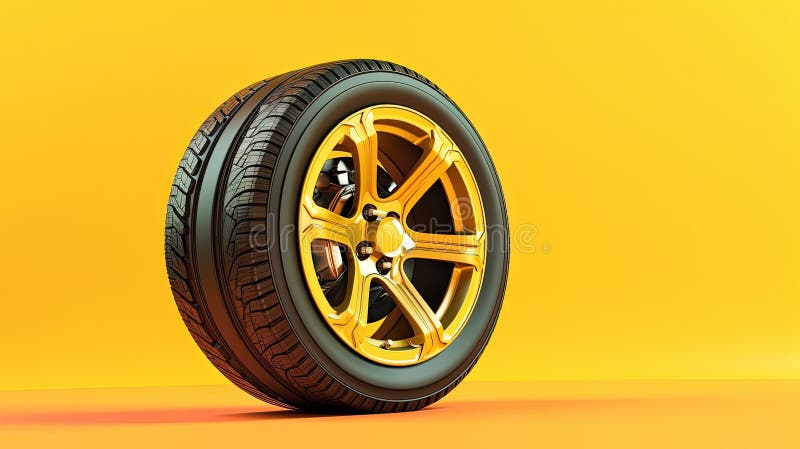 Car Wheel. Disk with Tyre and Brakes on Yellow Background. 3d Il Stock ...