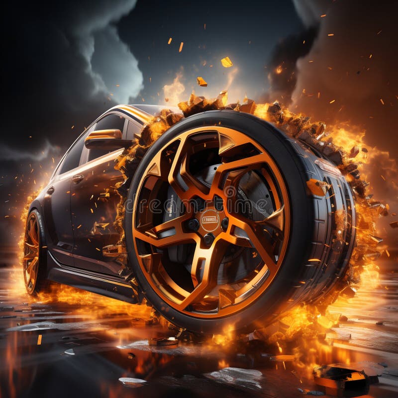 Car Wheel on Fire. Generative Ai Stock Illustration - Illustration of ...