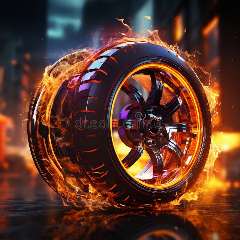 Car Wheel on Fire. Generative Ai Stock Illustration - Illustration of ...