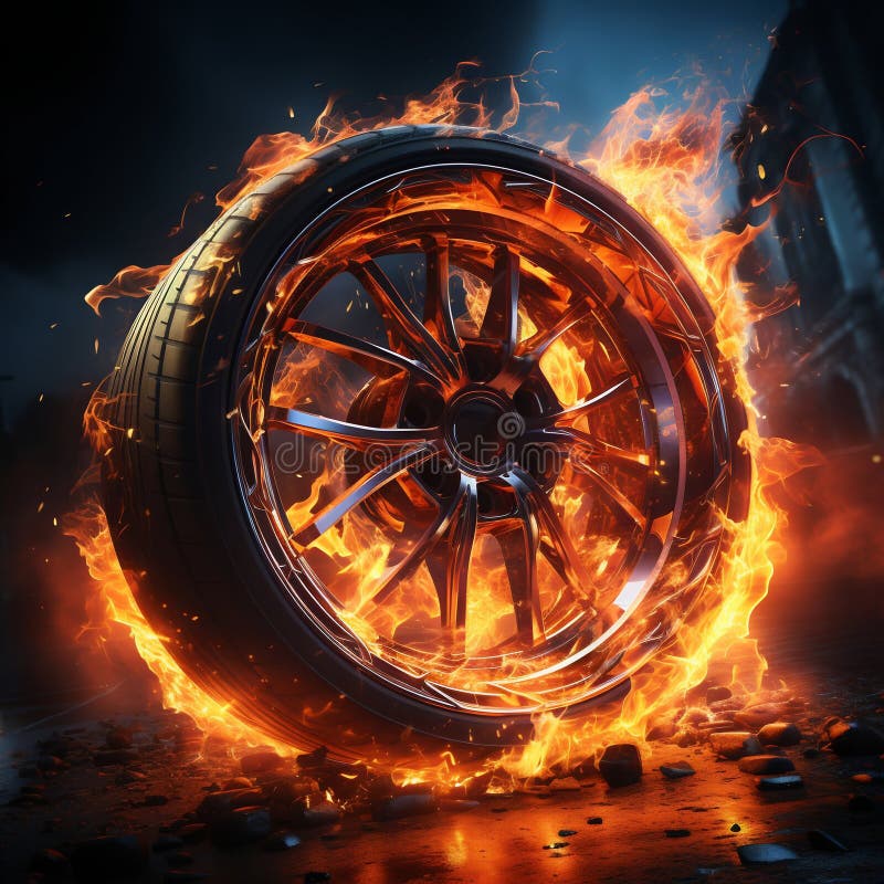 Car Wheel on Fire. Generative Ai Stock Illustration - Illustration of ...
