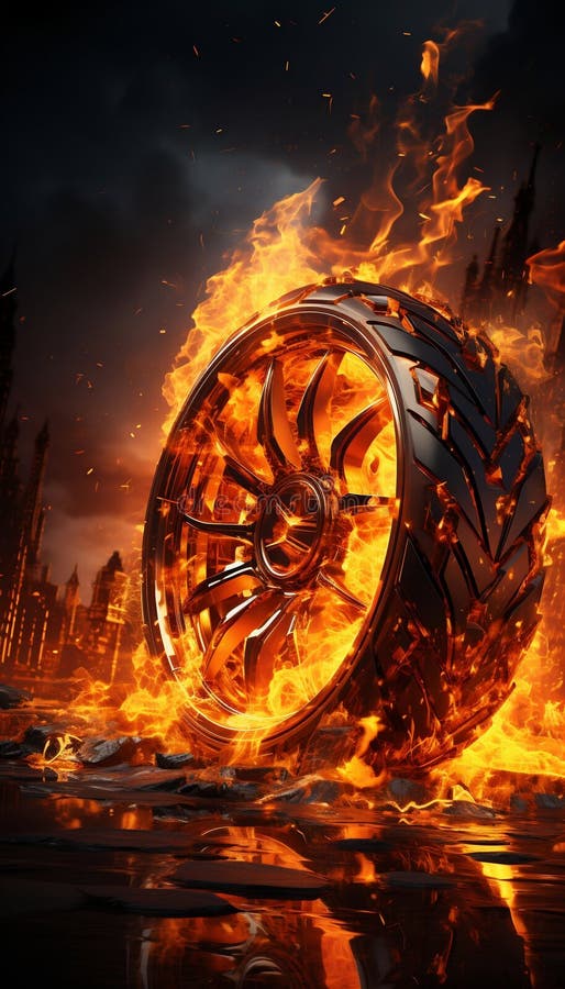 Car Wheel on Fire. Generative Ai Stock Illustration - Illustration of ...