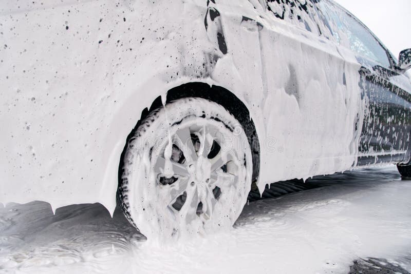 Car Wheel in Foam and Detergent Bubbles at the Sink Stock Image - Image ...