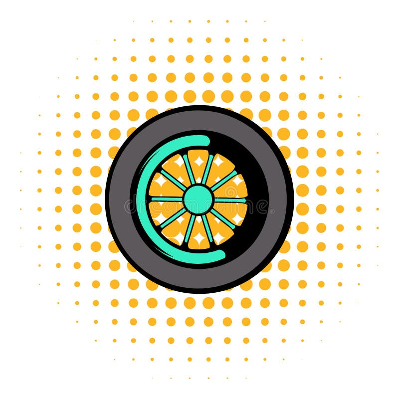 Car Wheel Icon, Comics Style Stock Illustration - Illustration of ...
